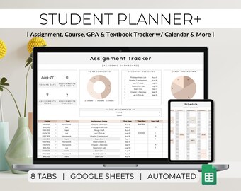 Assignment Tracker Student Homework Planner Google Sheets Excel 2024 ...