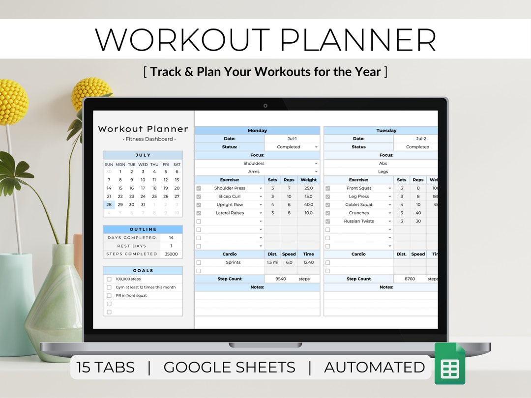 Workout Planner Template, Google Sheets, Fitness Planner, Exercise ...
