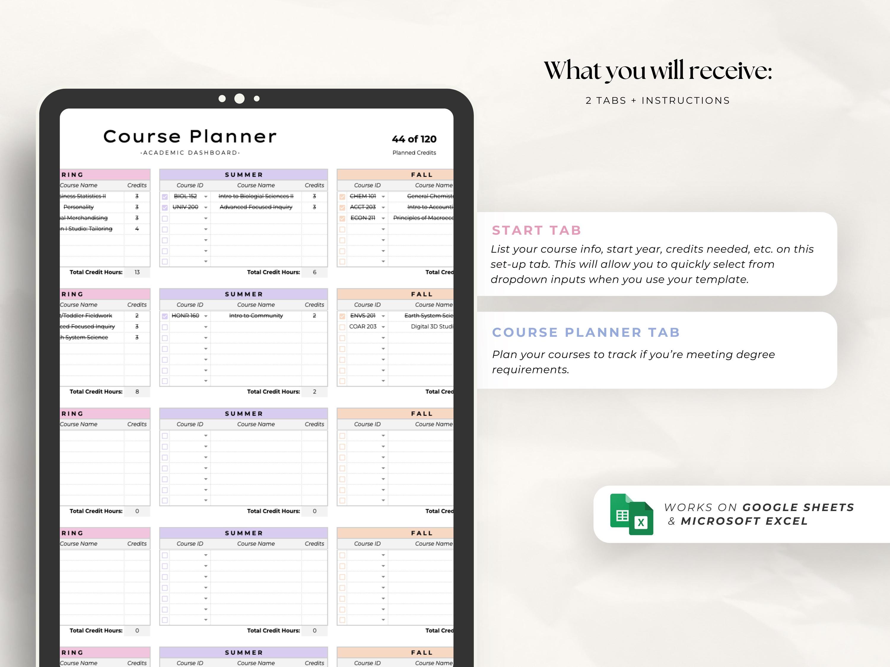 College Course Planner: University Degree Tracker, Google Sheets ...