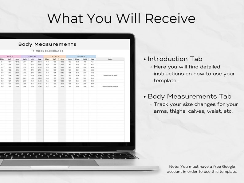 Body Measurement Tracker, Google Sheets, Fitness Progress Log, Fitness ...