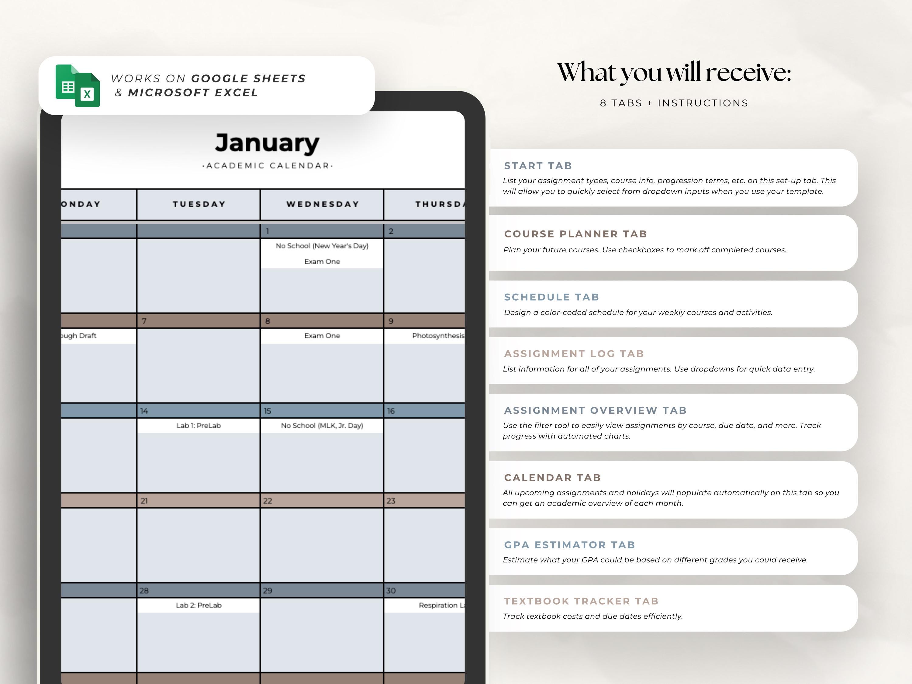 Comprehensive Student Planner Template | Academic Organizer for Excel ...