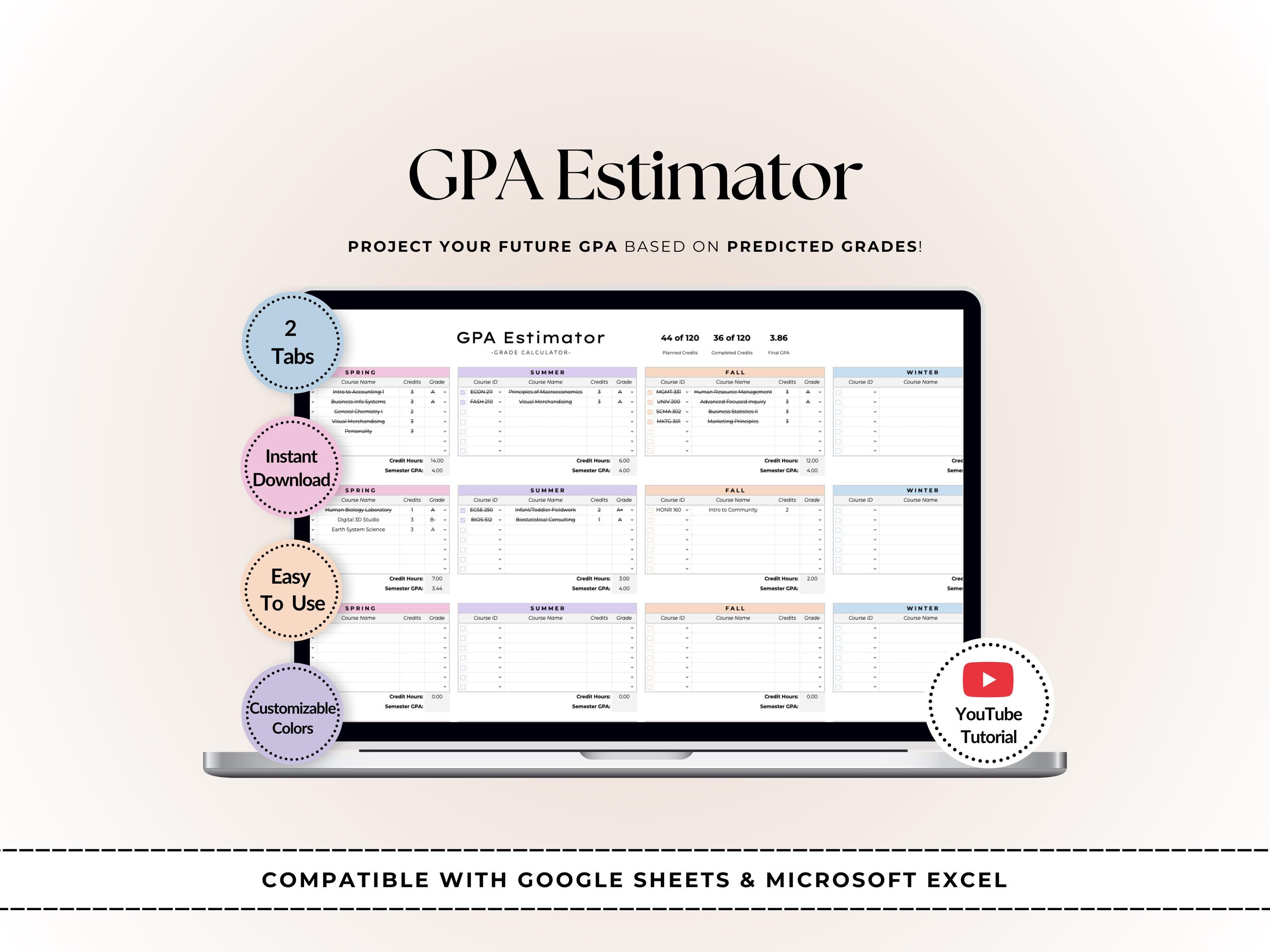 GPA Calculator Template: Grade Tracker for Google Sheets & Excel ...