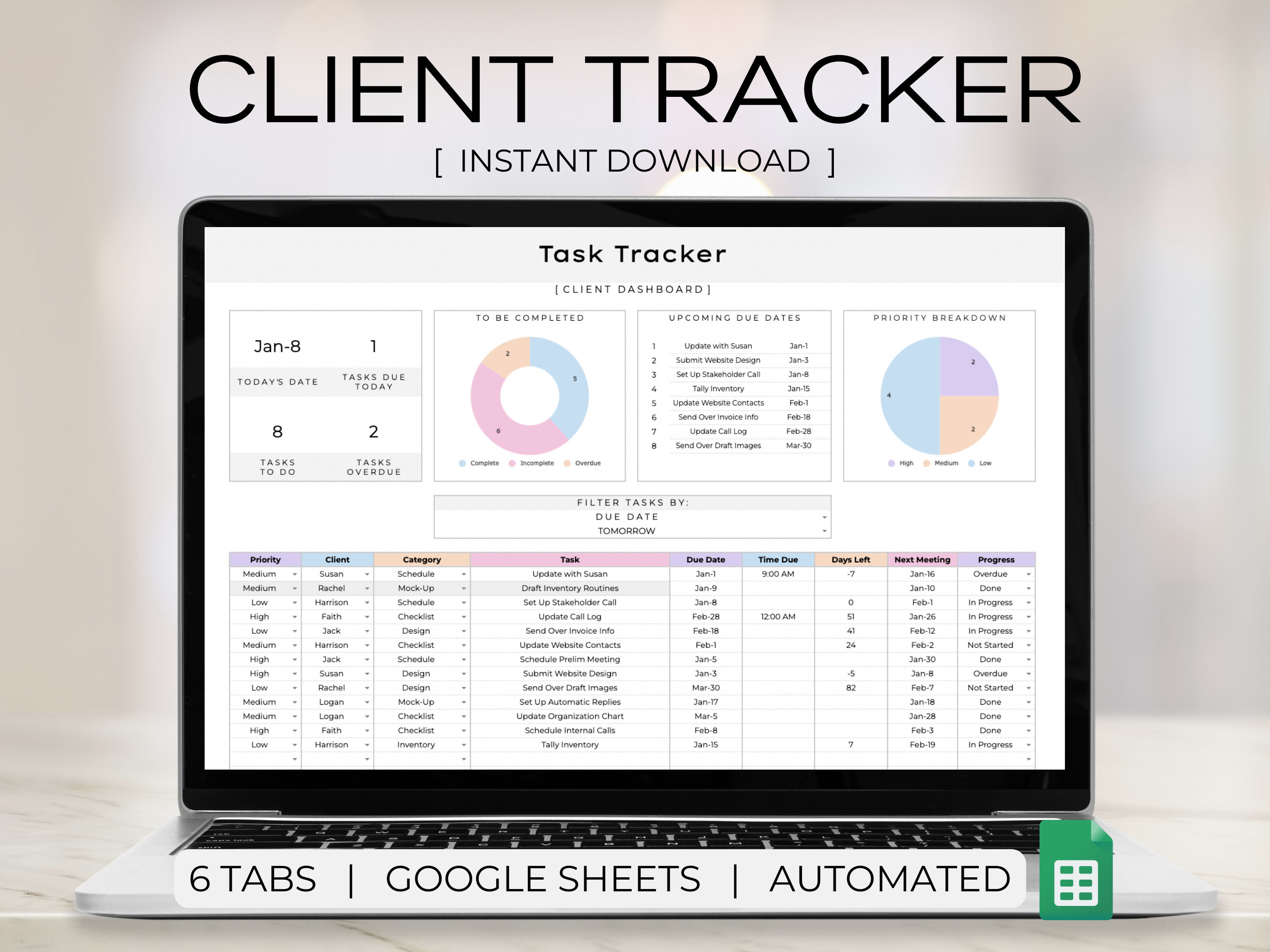 Client Tracker Spreadsheet, Google Sheets Template, Task Tracker ...
