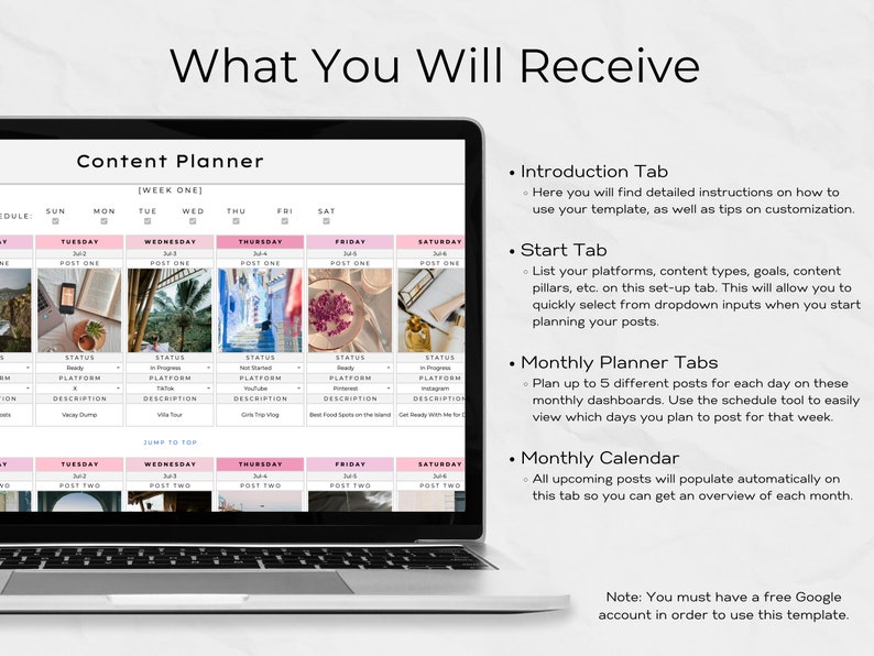 Content Planner Spreadsheet, Google Sheets Template, Social Media ...