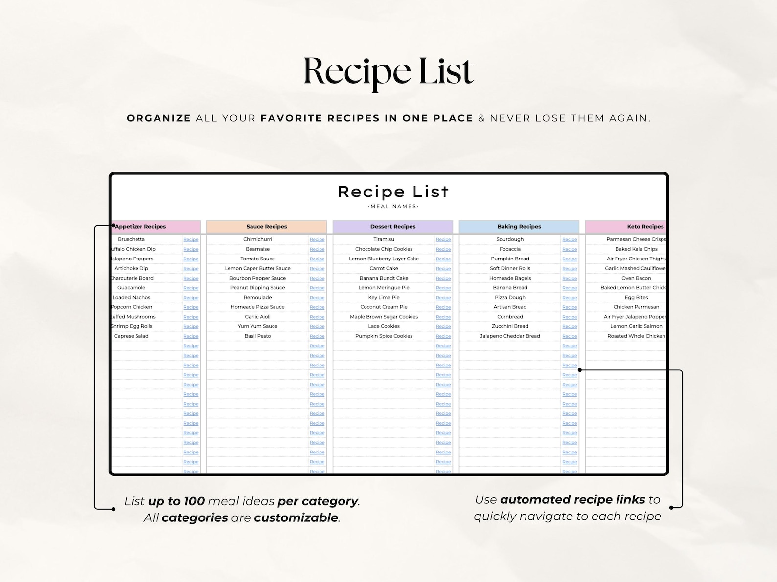 Ultimate Recipe Organizer: Google Sheets Digital Cook Book (digital ...