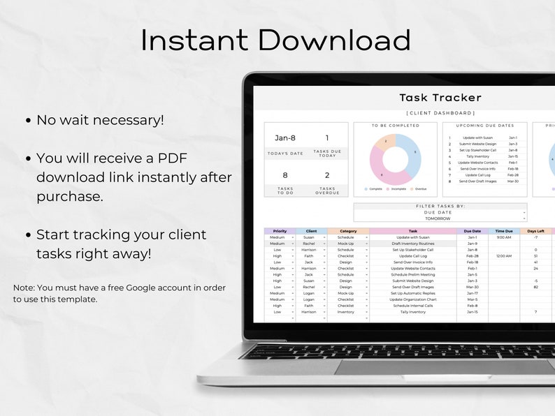 Client Tracker Spreadsheet, Google Sheets Template, Task Tracker, Client Planner - Etsy