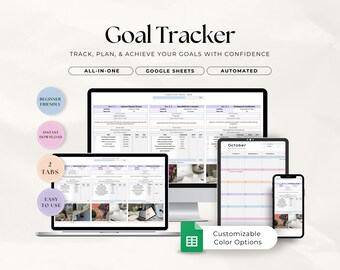 Digital Goal Planner, Google Sheets Template, Goal Tracker Spreadsheet ...