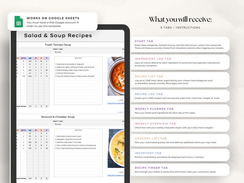 Macro Meal Planner & Grocery List | Google Sheets Meal Prep Template | Weekly Meal Planner ...