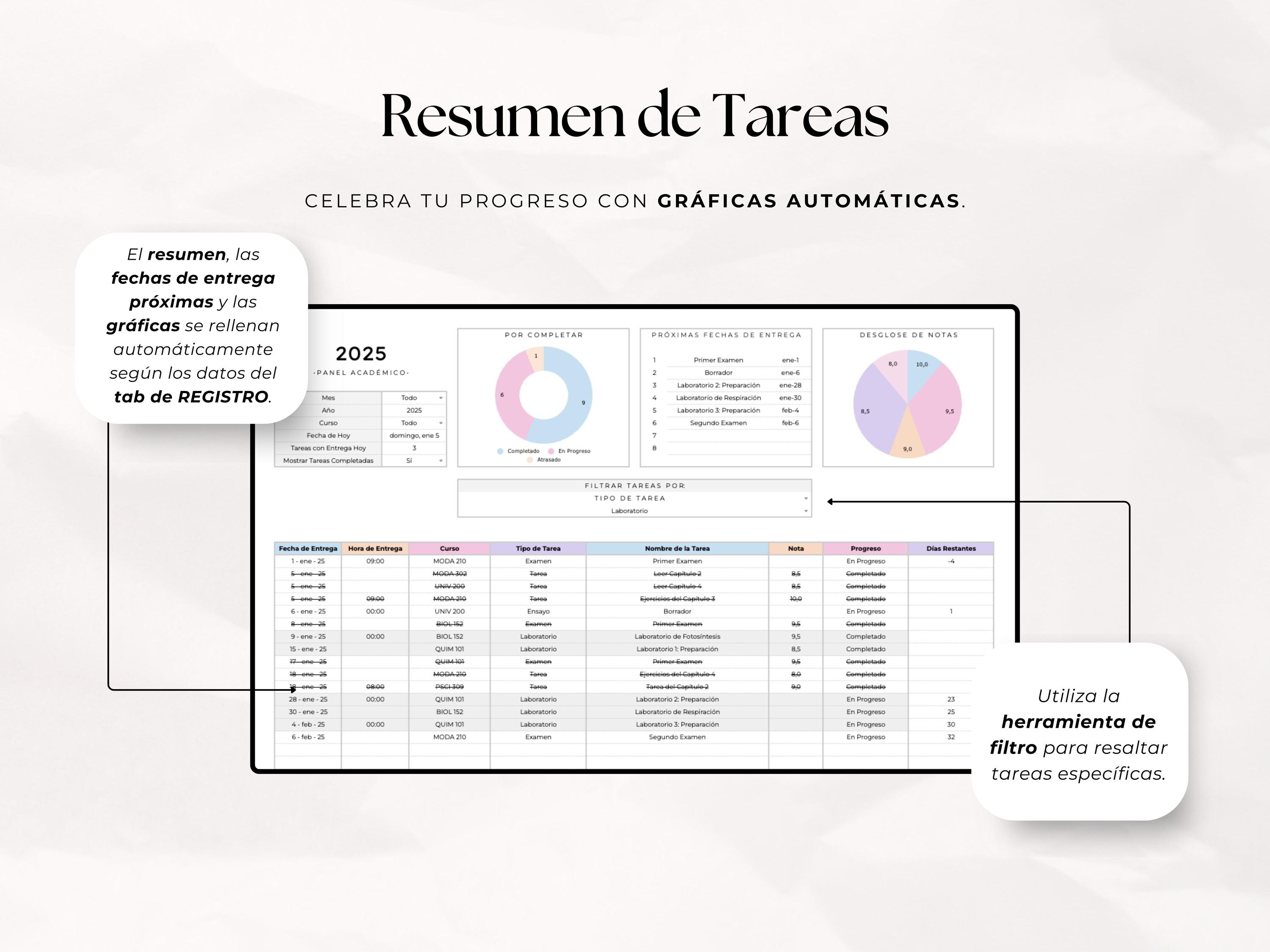 Plantilla De Seguimiento De Tareas | Google Sheets Y Excel | Registro ...