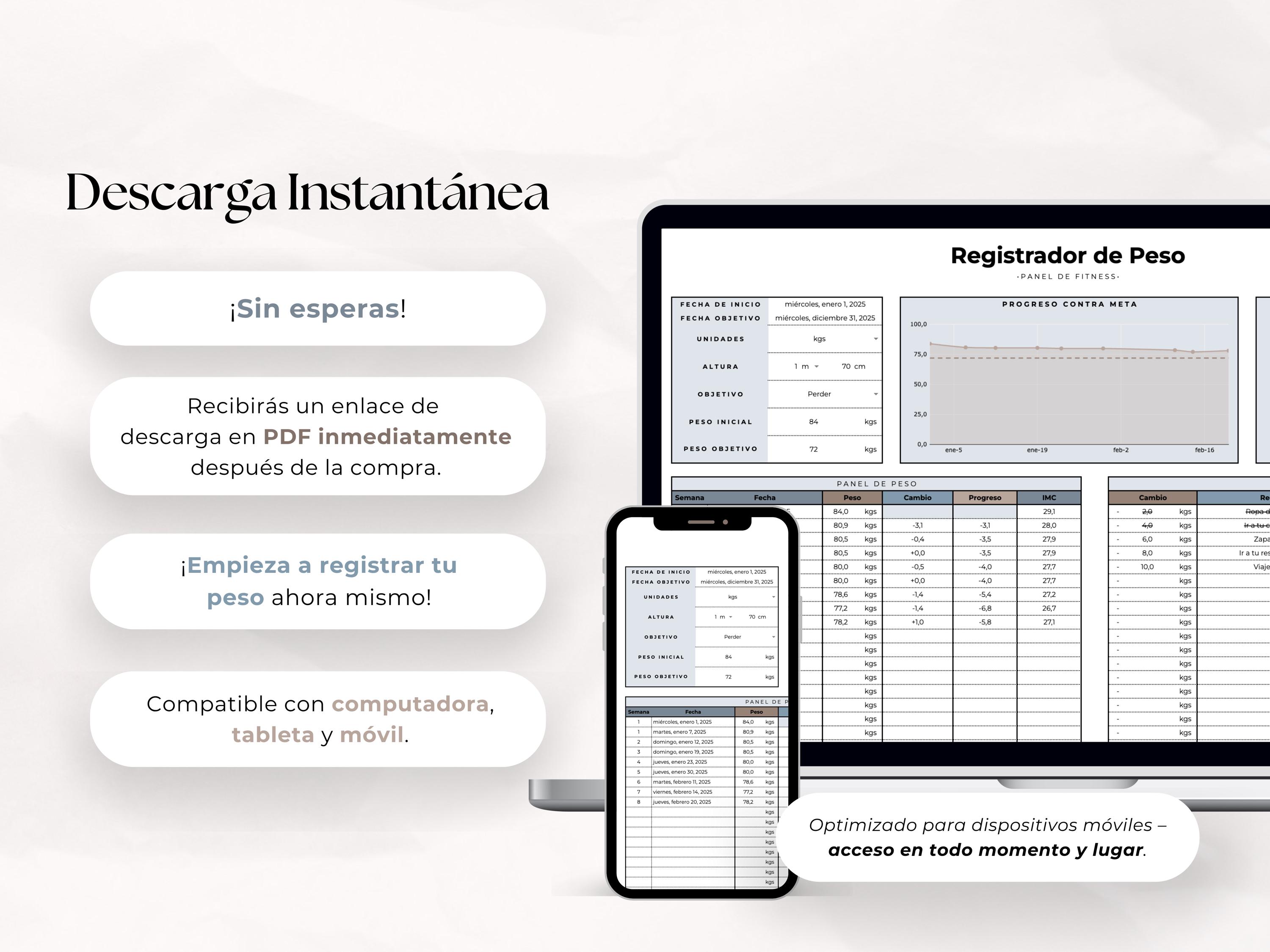 Registro Peso Digital | Google Sheets Y Excel | Planilla Editable - Etsy