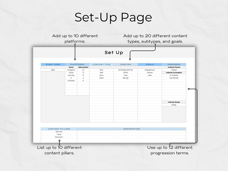 Content Planner Spreadsheet, Google Sheets Template, Social Media ...