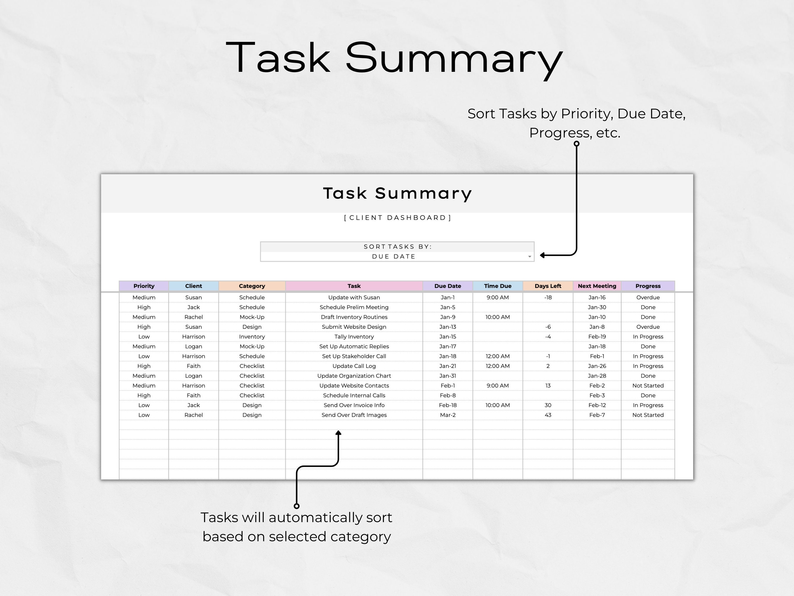 Client Tracker Spreadsheet, Google Sheets Template, Task Tracker ...