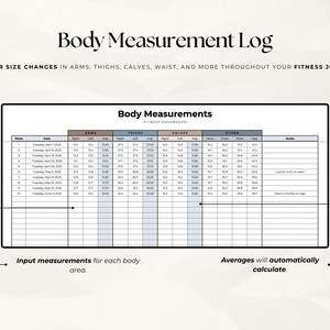 Body Size Tracker | Digital Fitness Log for Google Sheets & Excel - Etsy