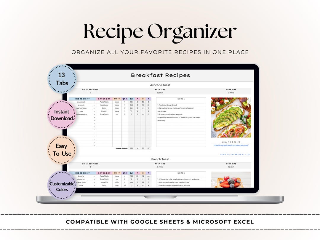 Ultimate Recipe Organizer Google Sheets & Microsoft Excel Digital ...