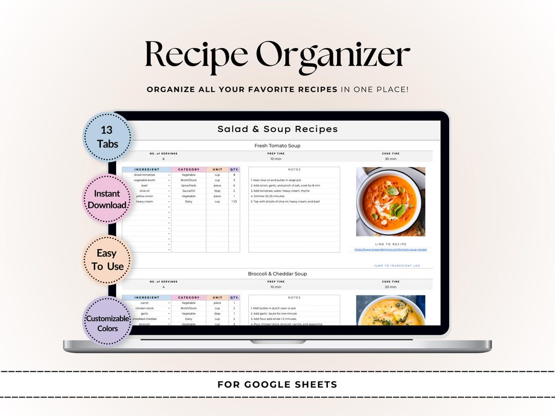 Ultimate Recipe Organizer | Google Sheets | Digital Recipe Book ...