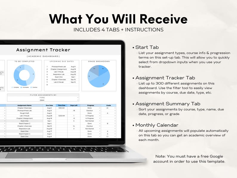 Assignment Tracker Spreadsheet, Google Sheets Template, Homework ...