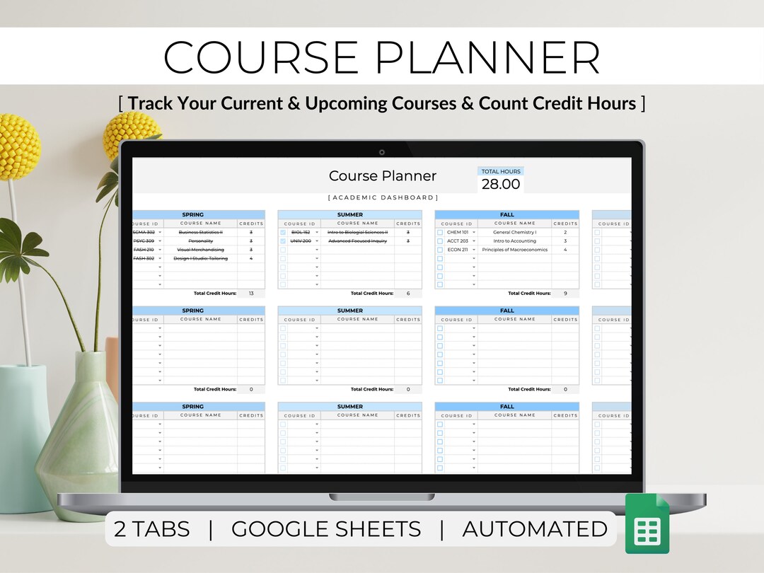 Course Planner Spreadsheet, Google Sheets Template, Academic Planner ...