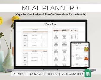 Macro Meal Planner and Grocery List, Google Sheets, Monthly Meal Planner, Food Prep, Recipe Log ...