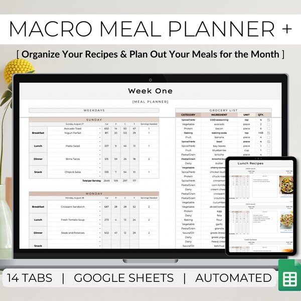 Macro Meal Planner Spreadsheets - Etsy