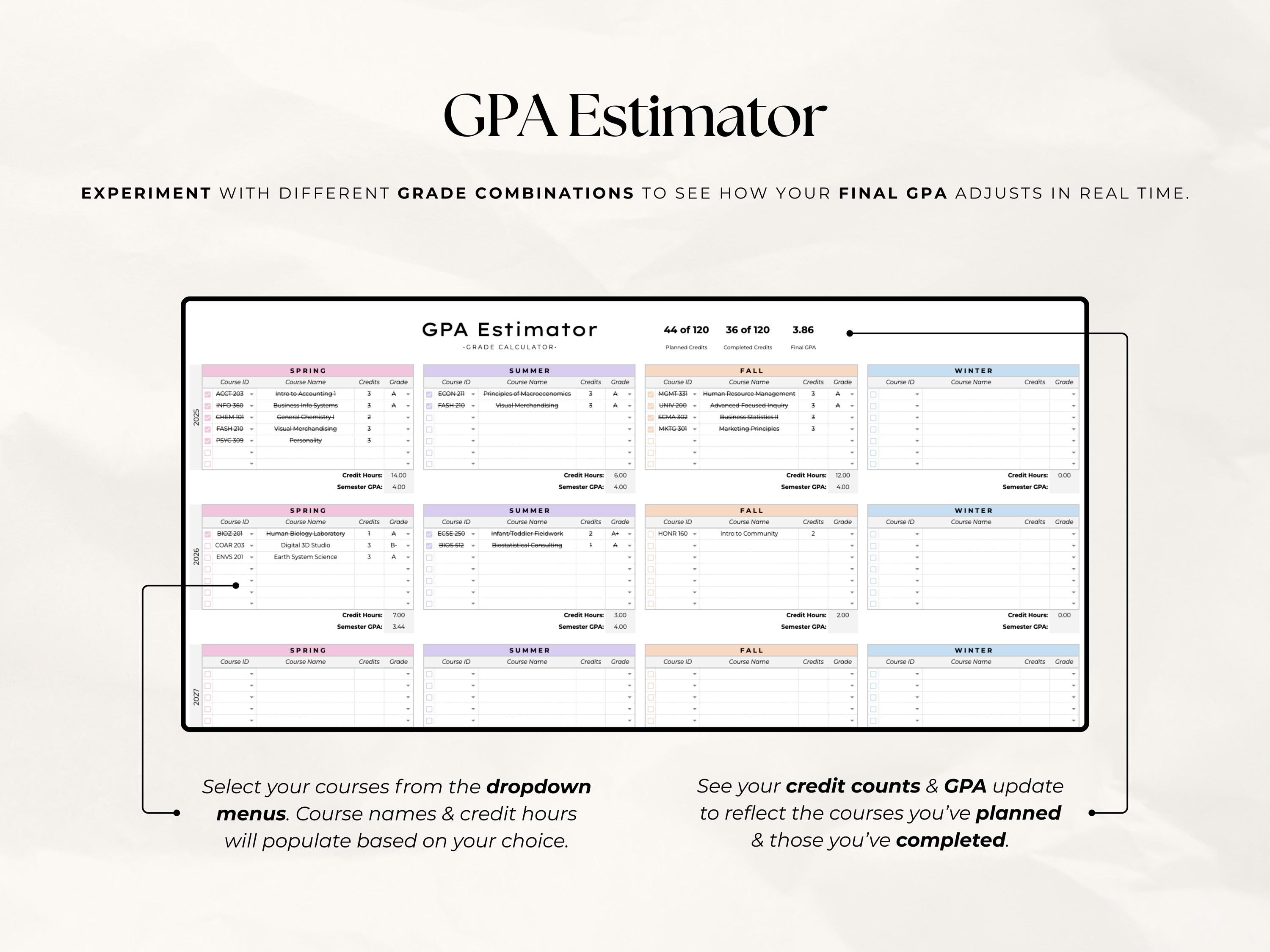 GPA Calculator Template: Grade Tracker for Google Sheets & Excel ...