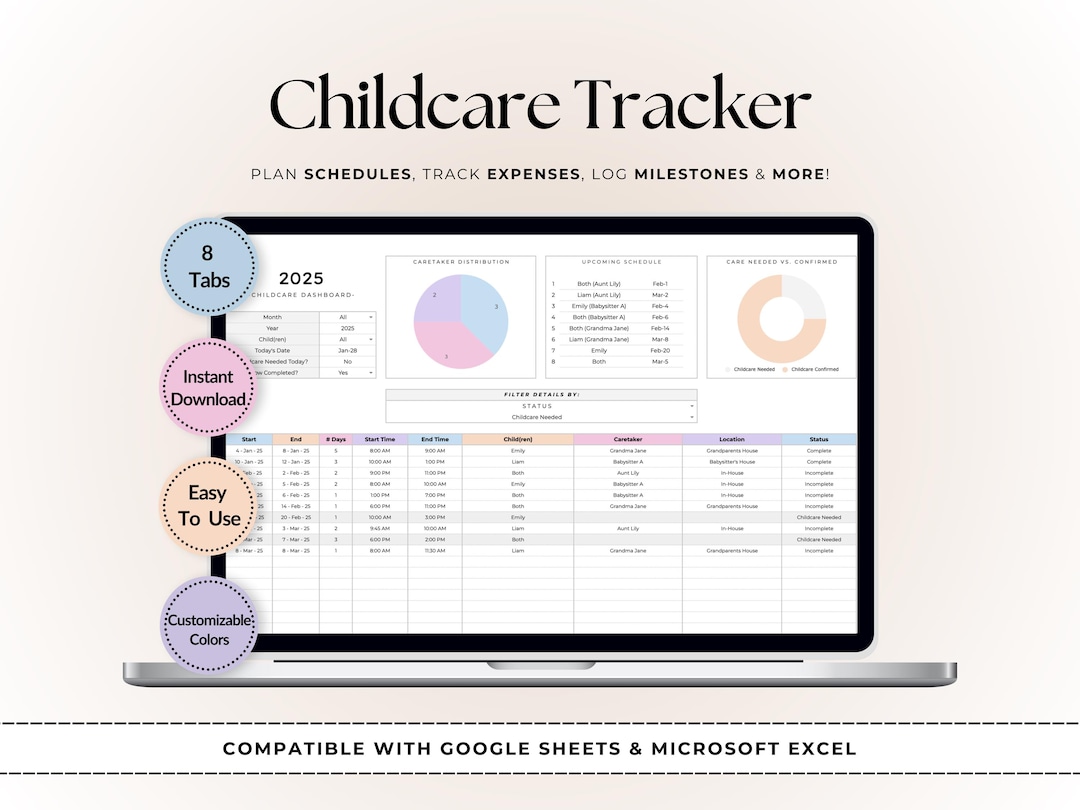 Ultimate Childcare Tracker Template for Google Sheets & Excel ...