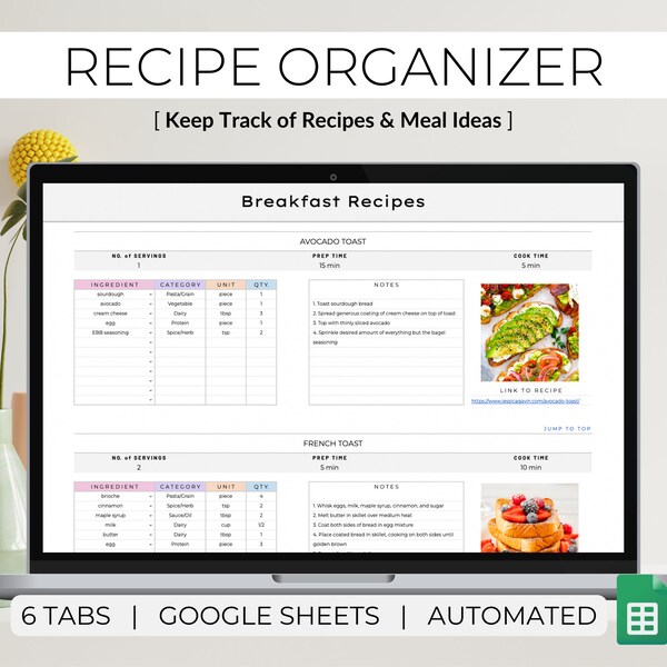 Recipe Log Google Sheets - Etsy