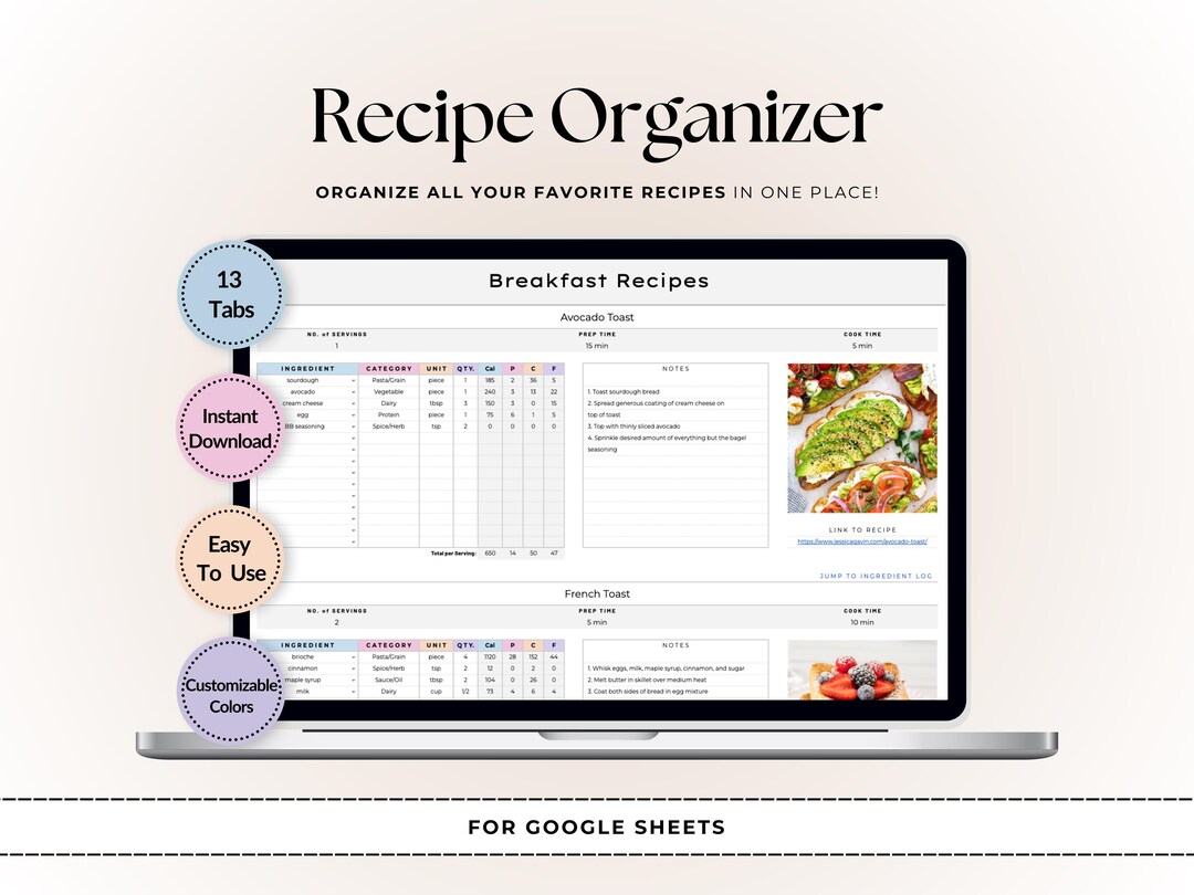 Ultimate Recipe Organizer | Google Sheets | Digital Recipe Book ...
