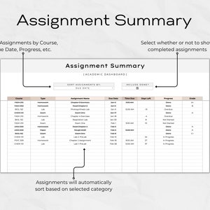 Assignment Tracker Spreadsheet, Google Sheets Template, Homework ...