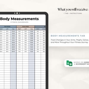 Body Size Tracker | Digital Fitness Log for Google Sheets & Excel - Etsy