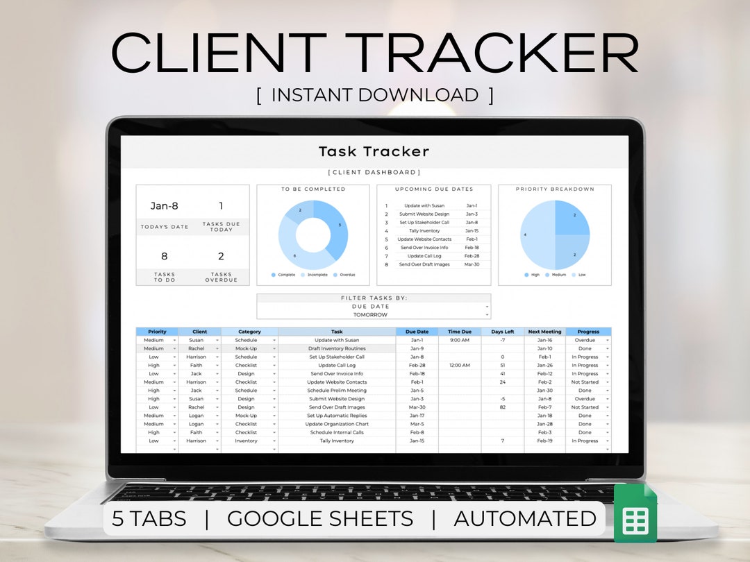 Client Tracker Spreadsheet, Google Sheets Template, Task Tracker ...