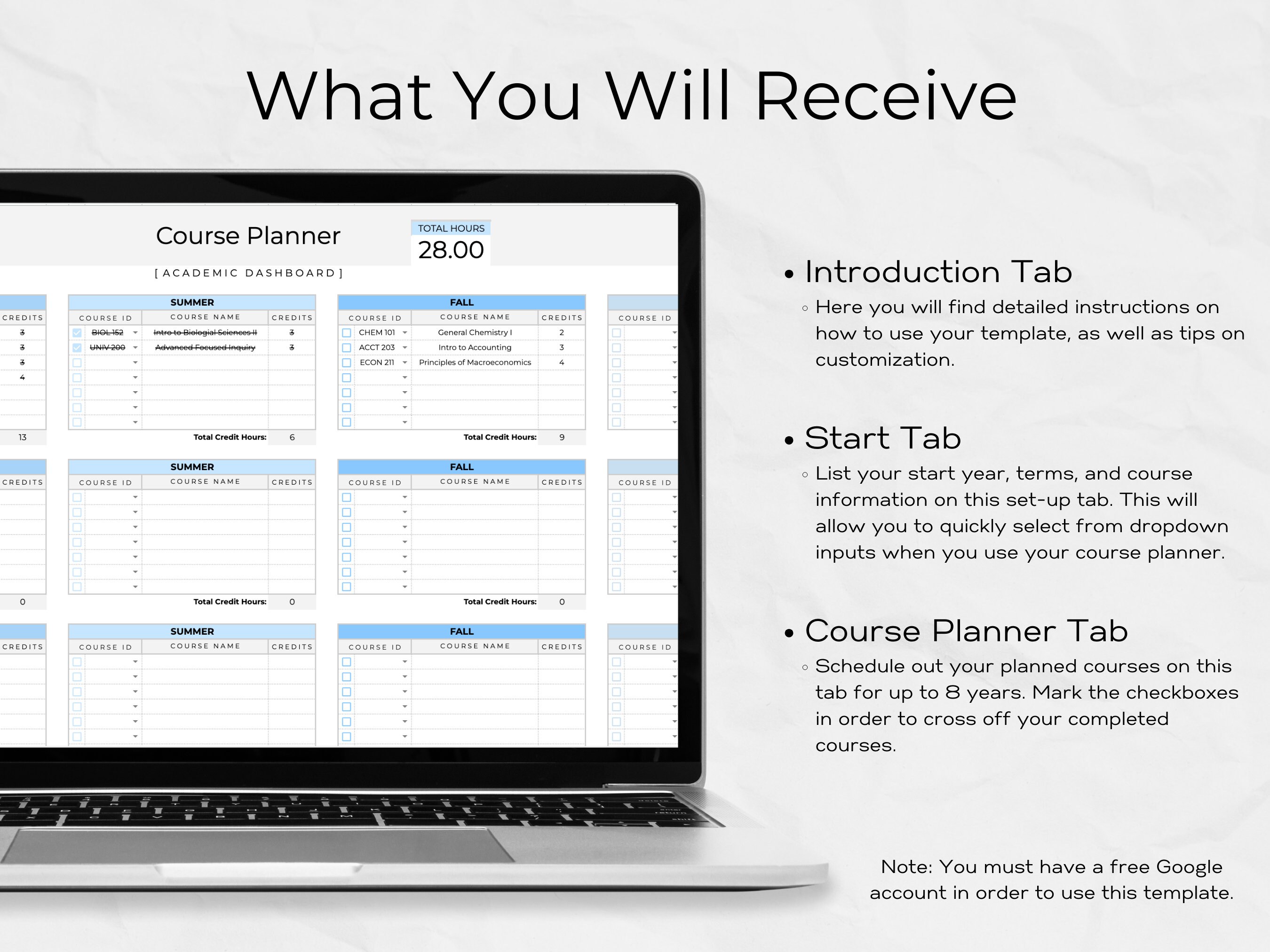 Course Planner Spreadsheet, Google Sheets Template, Academic Planner ...