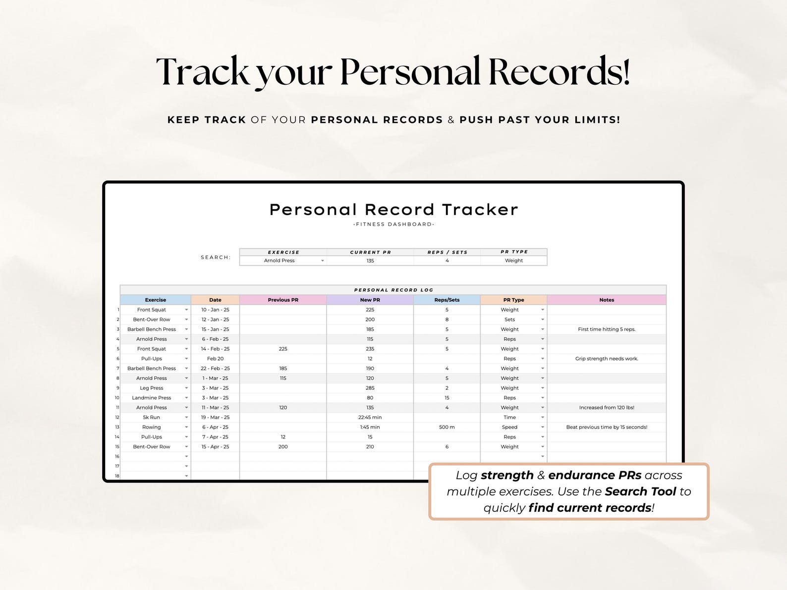 Workout Tracker Spreadsheet | Google Sheets & Excel Fitness Planner ...