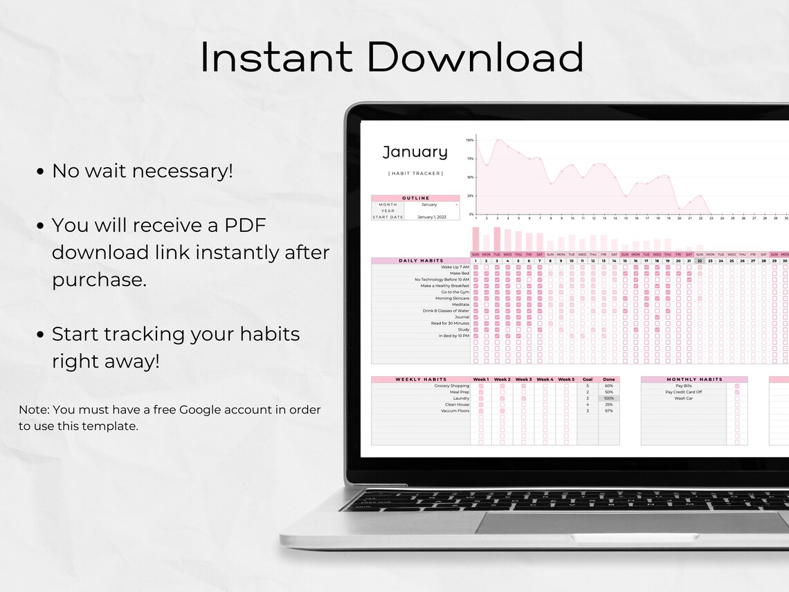 Habit Tracker Spreadsheet, Google Sheets Template, Daily, Weekly ...