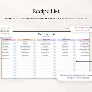 Ultimate Recipe Organizer Google Sheets Template Digital Recipe Book ...