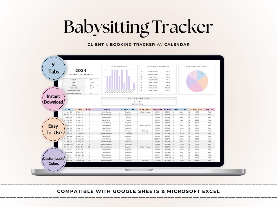 Ultimate Babysitting Tracker | Google Sheets & Microsoft Excel ...