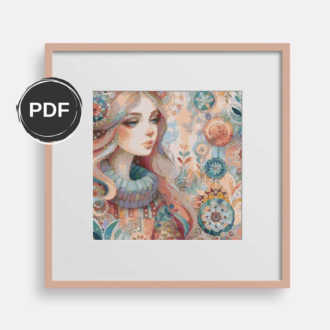 Cross Stitch Pattern of a Fantasy Girl. Magical Cross Stitch Pattern ...