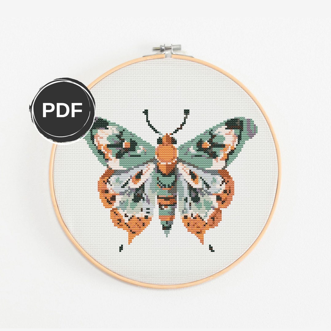 Butterfly Cross Stitch Pattern PDF, Modern Embroidery, Insect Cross ...