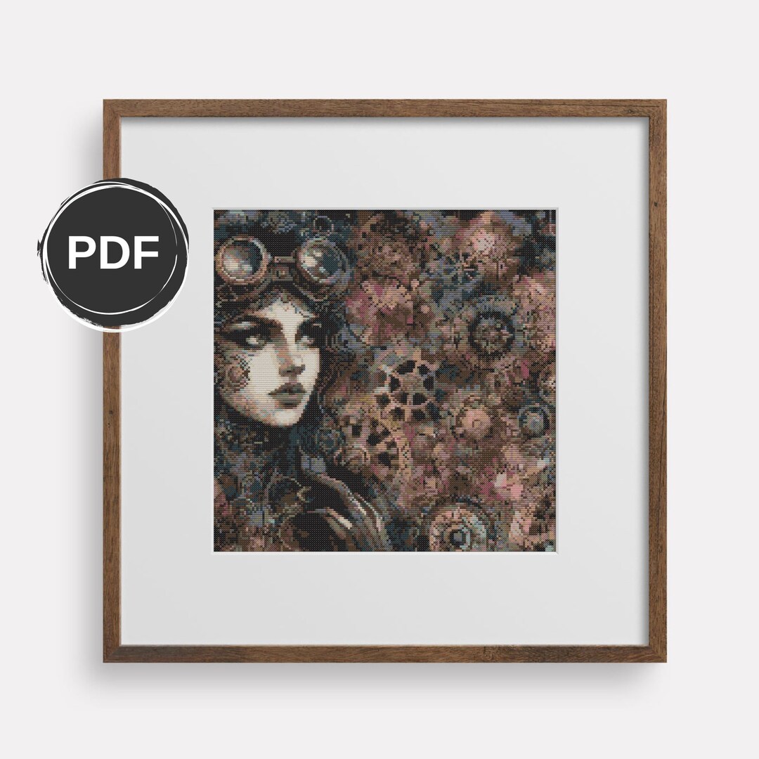 Steampunk Cross Stitch Pattern Dark, Large Cross Stitch Pattern PDF ...