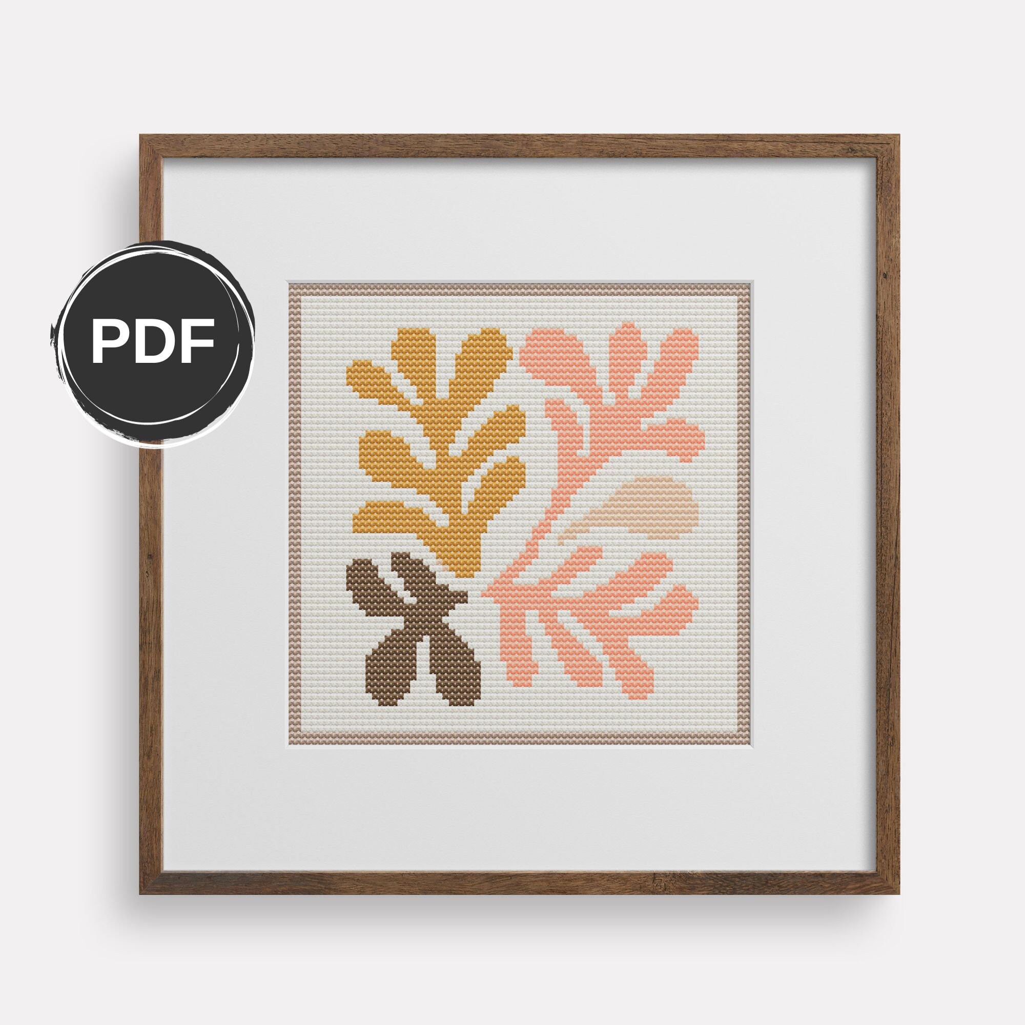 Boho Cross Stitch Pattern, Modern Cross Stitch Pattern, Leaves Cross ...