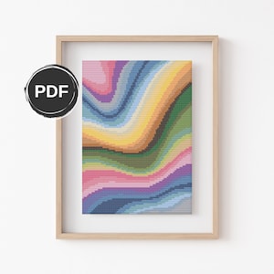Marbled Embroidery Pattern PDF, Modern Cross Stitch Pattern, Colorful ...