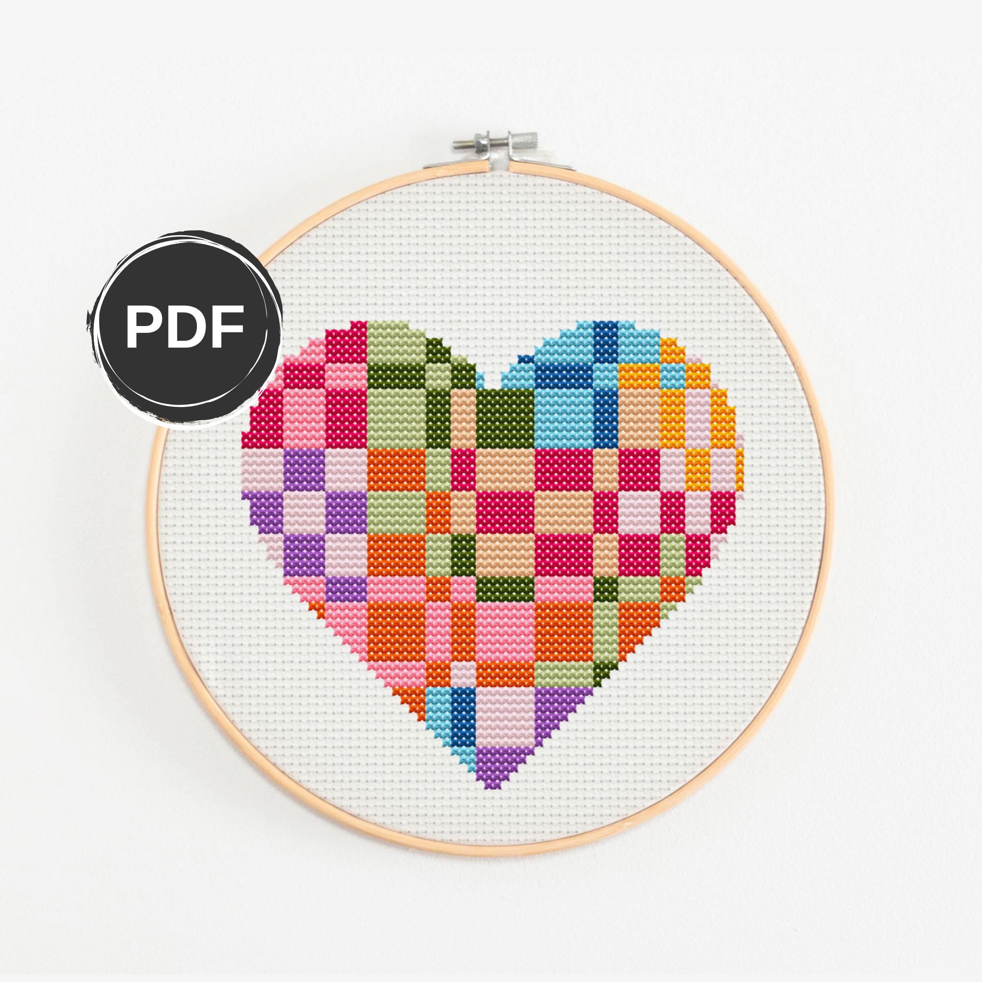 Modern Cross Stitch Pattern, Geometric Heart Cross Stitch Ornament, Valentines Cross Stitch Gift ...