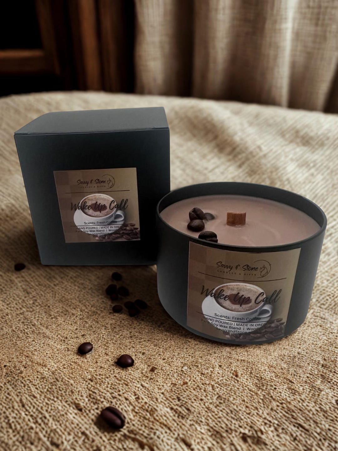 Fresh Brewed Coffee Candle: "wake up Call" | Soy Wax Blend With Wooden ...