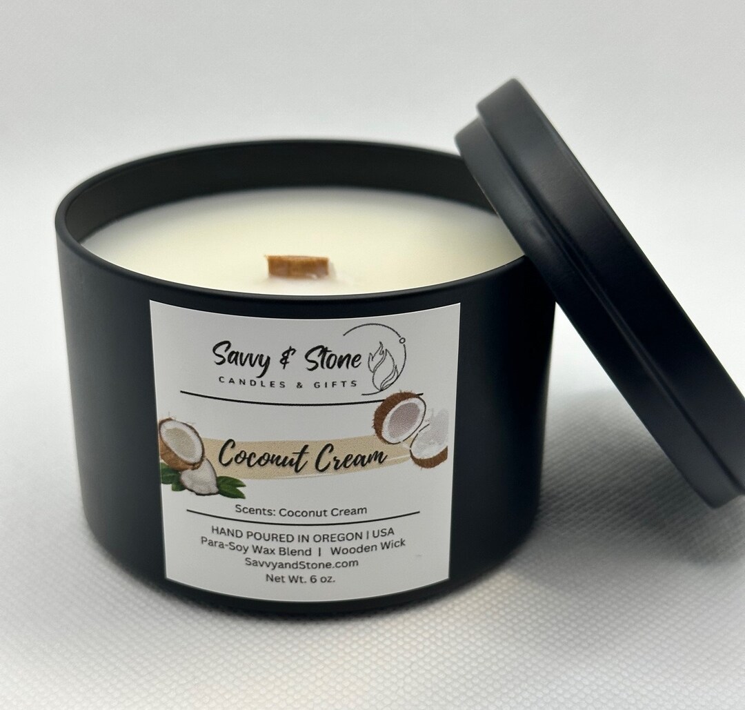 Coconut Cream Wooden Wick Candle, Hand-poured Soy Wax Blend, 6 Oz. Net ...