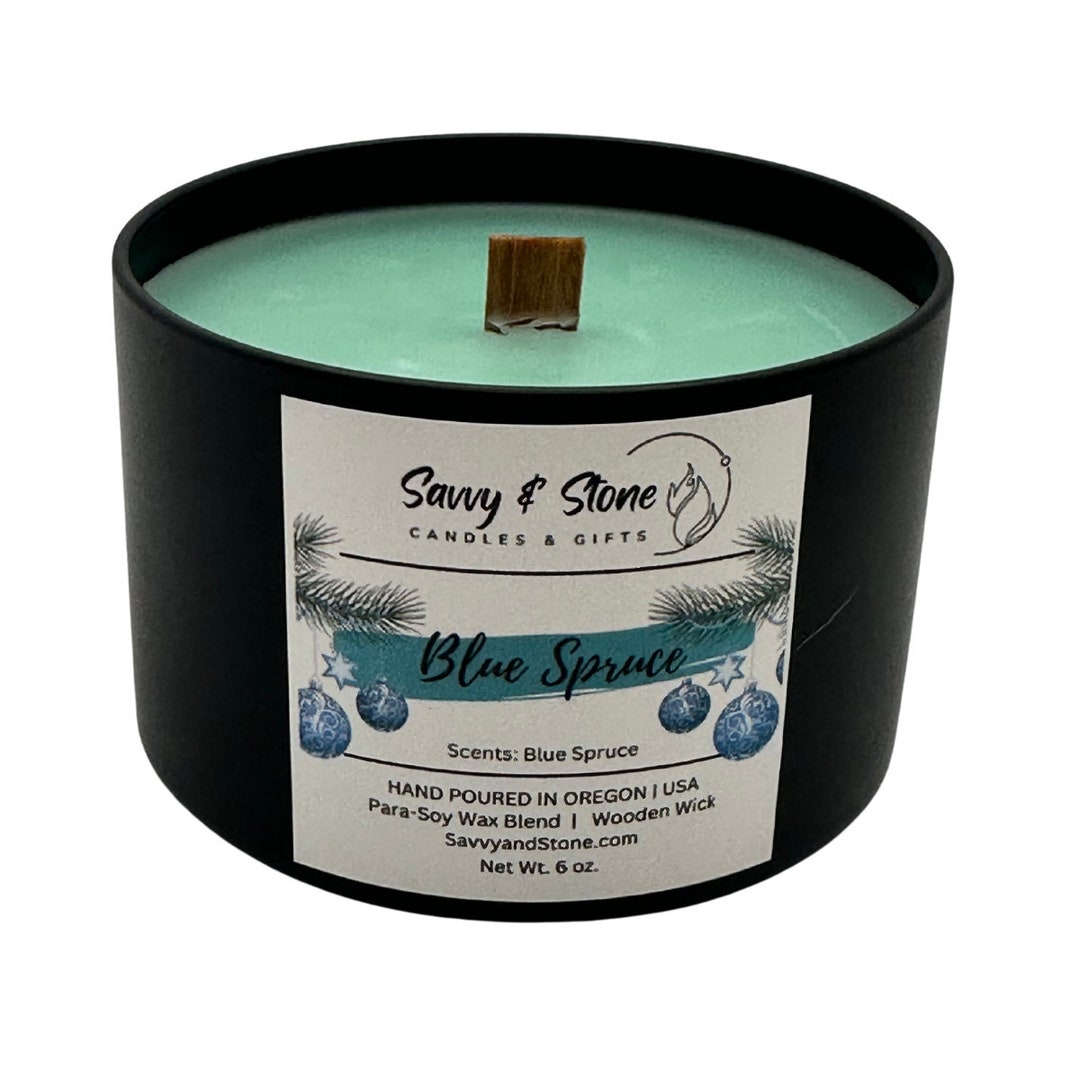 Blue Spruce Candle With Wooden Wick, Hand-poured Soy Wax Blend, 6 Oz ...