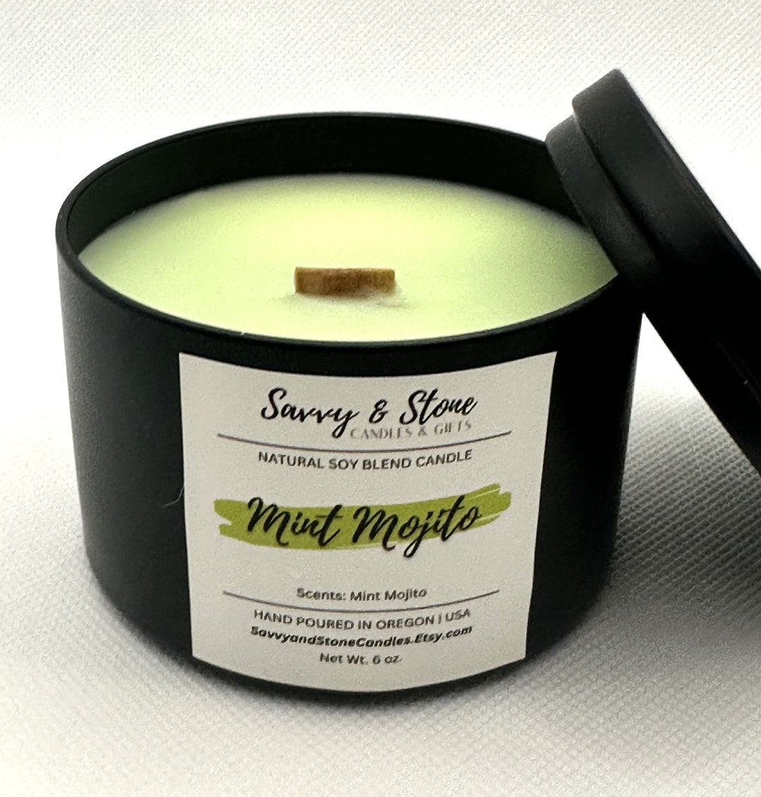 Mint Mojito Candle With Wooden Wick, Hand-poured Natural Soy Blend, 6 ...