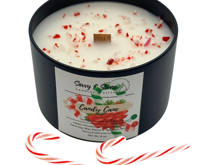 Candy Cane Candle: Soy Wax, Wooden Wick, Gift Boxed (6oz) - Etsy