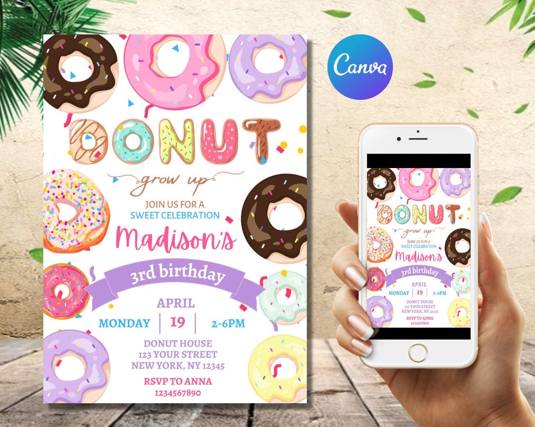 Editable Donut Invitation Donut Party Invitation DIGITAL Editable ...