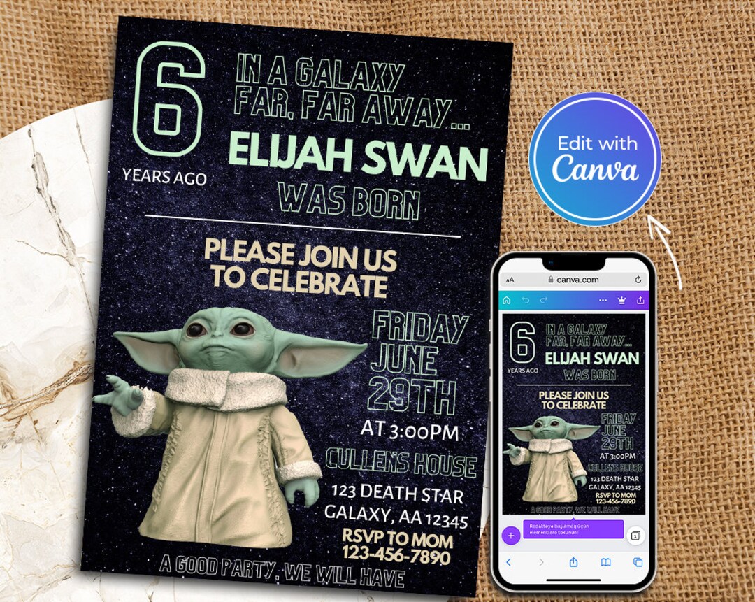 Invitación de cumpleaños de Baby Yoda / Invitación de Grogu ...