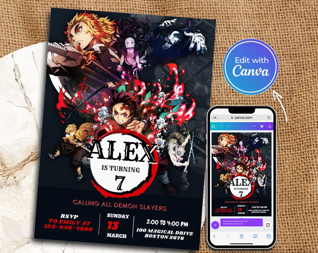 Invitación de cumpleaños de Demon Slayer / Invitación de cumpleaños de ...