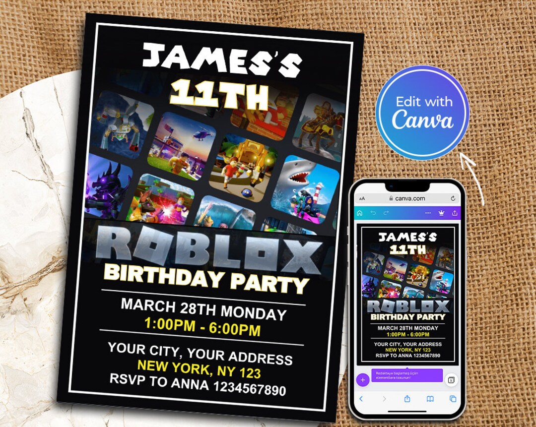 Roblox Birthday Invitation Roblox Invite Game Birthday Party Kids ...